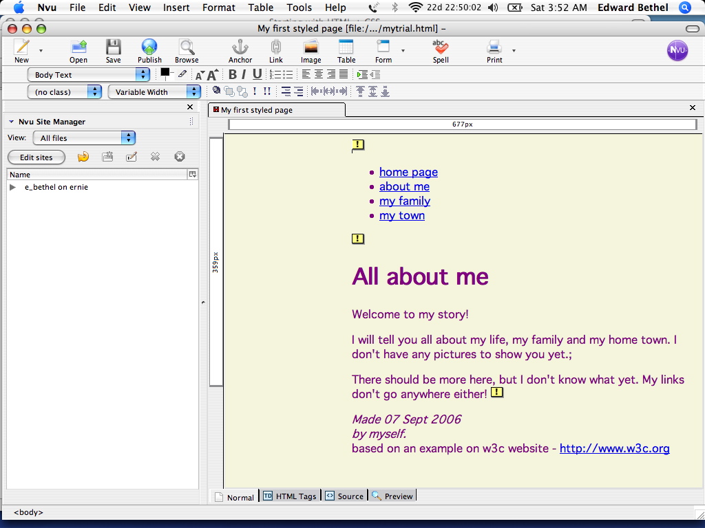 Nvu Tutorial - The css editor: worked example