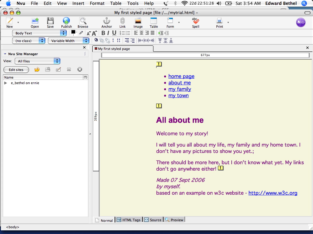 Nvu Tutorial - The css editor: worked example